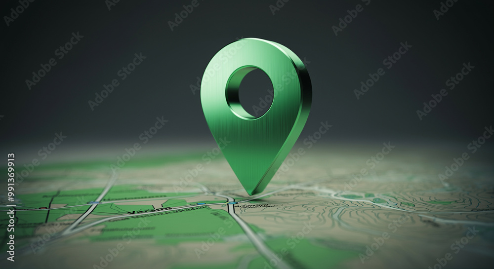 Location marker on map showing destination with detailed terrain ...