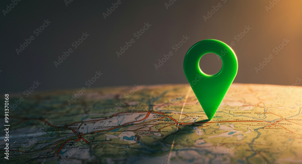 Map pin on a detailed map representing location navigation and ...