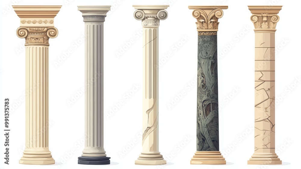 Ancient Greek and Roman architectural columns, isolated vector illustrations. Antique classic ...