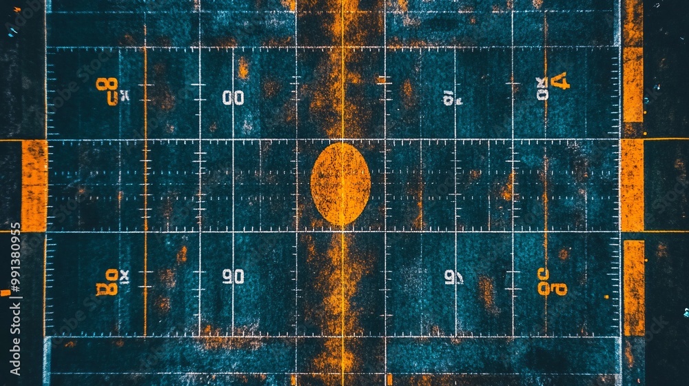 An overhead view of a football field with detailed lines and strategy ...