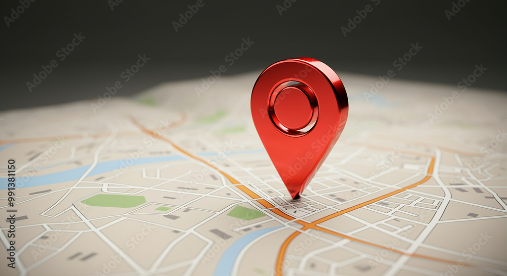 Map marker location pin on a detailed map showcasing navigation ...