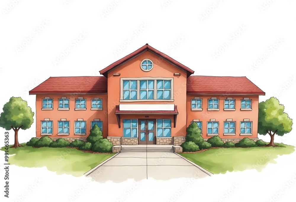 School building vector illustration isolated on white background ...