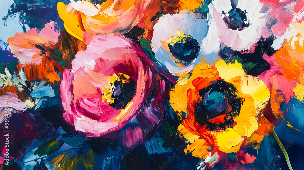 Pintura sobre lienzo de estilo expresionista floral botánico que ...