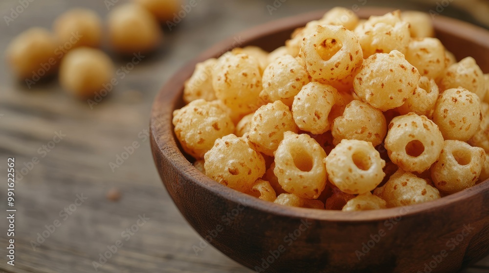Crispy lotus seeds (phool makhana) in a wooden bowl, highlighting their ...