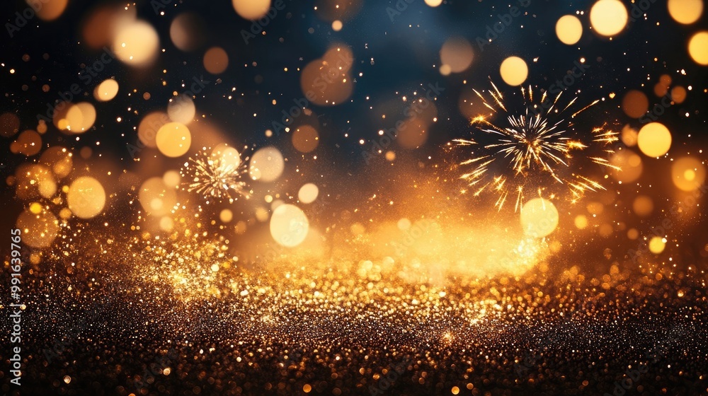 Abstract gold glitter background with fireworks for holiday concepts ...