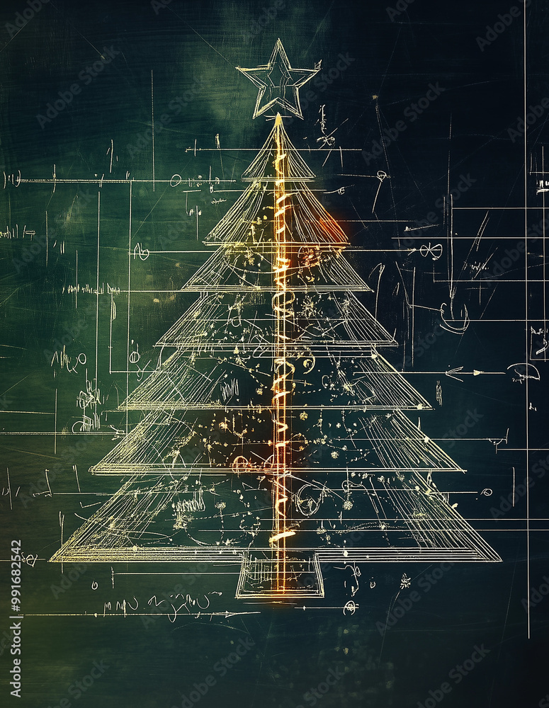 Ilustración de Stock Christmas tree engineering diagram, blueprint or ...