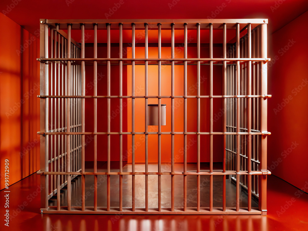 Prison bars set against a clear background. A steel or iron jail cell ...