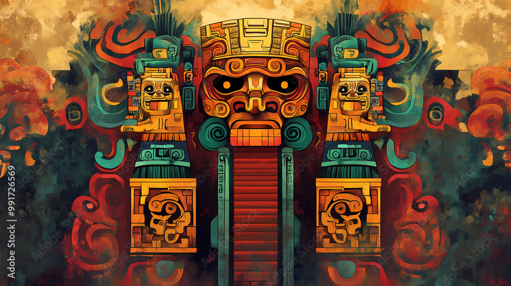 Ancient maya wall art wallpaper, maya style pattern background, maya ...