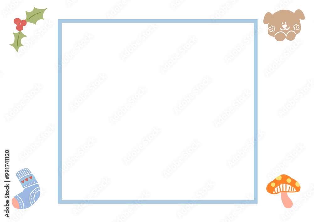 cute teddy bear , garland, sock and mushroom frame card template ...