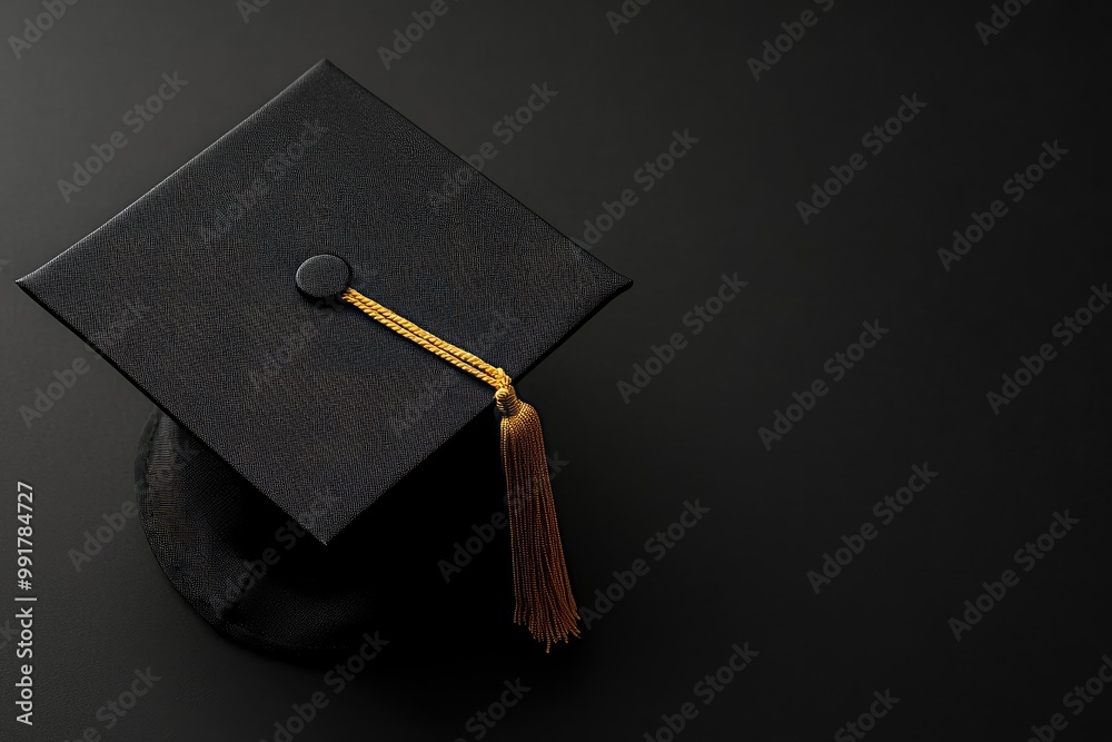 Graduation cap on black background, education, academic excellence ...