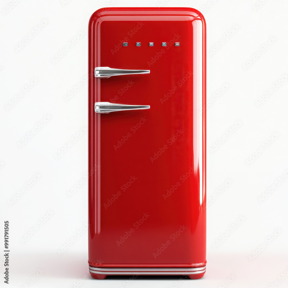Red fridge or refrigerator isolated on transparent background. Modern ...