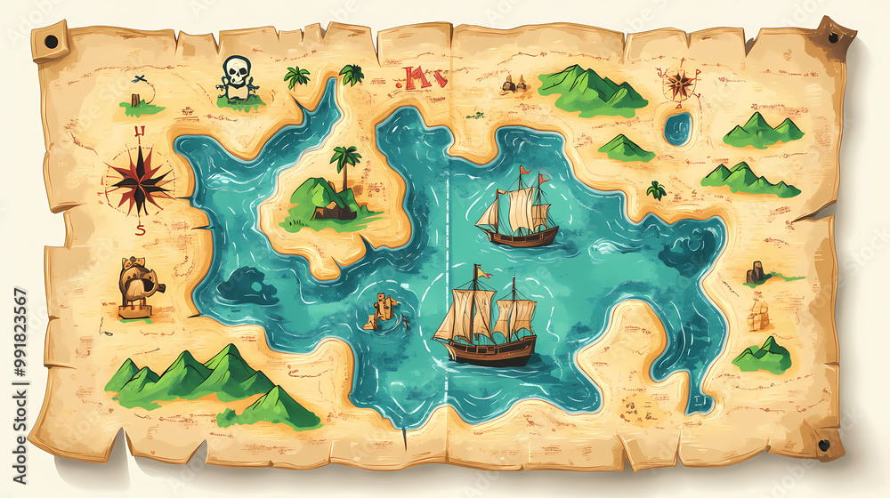Old pirate vector map with treasure location. Pirate Treasure Map ...