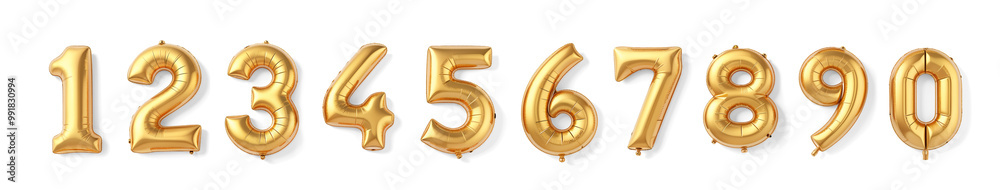 Gold Foil Balloon Numbers, Set of Realistic Balloons isolated on ...