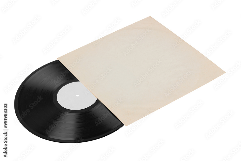 Vinyl record in white paper case. Vinyl envelope. Analog sound. Classic ...