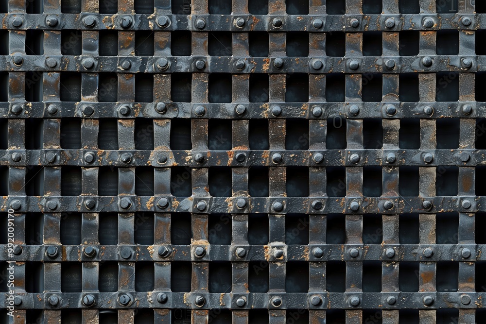 Seamless textured metal grate grid with a pattern of squares and ...