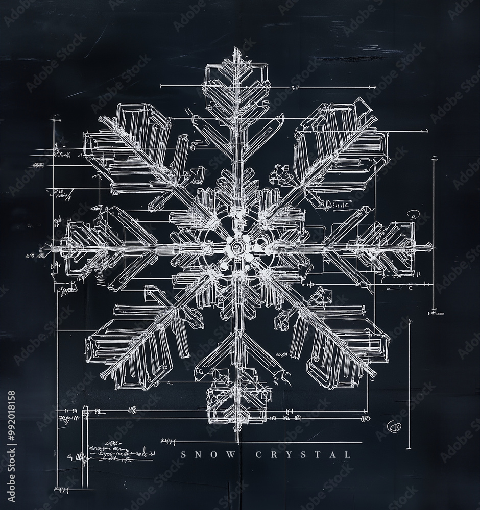 snowflake blueprint, drawing. winter Christmas engineering drawing ...