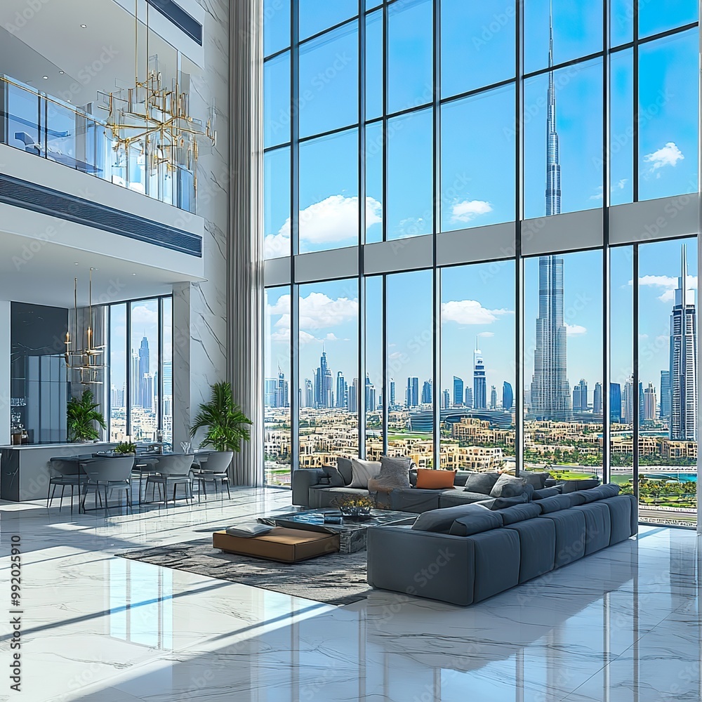 luxury architecture house in Dubai, 3d interior of contemporary art ...