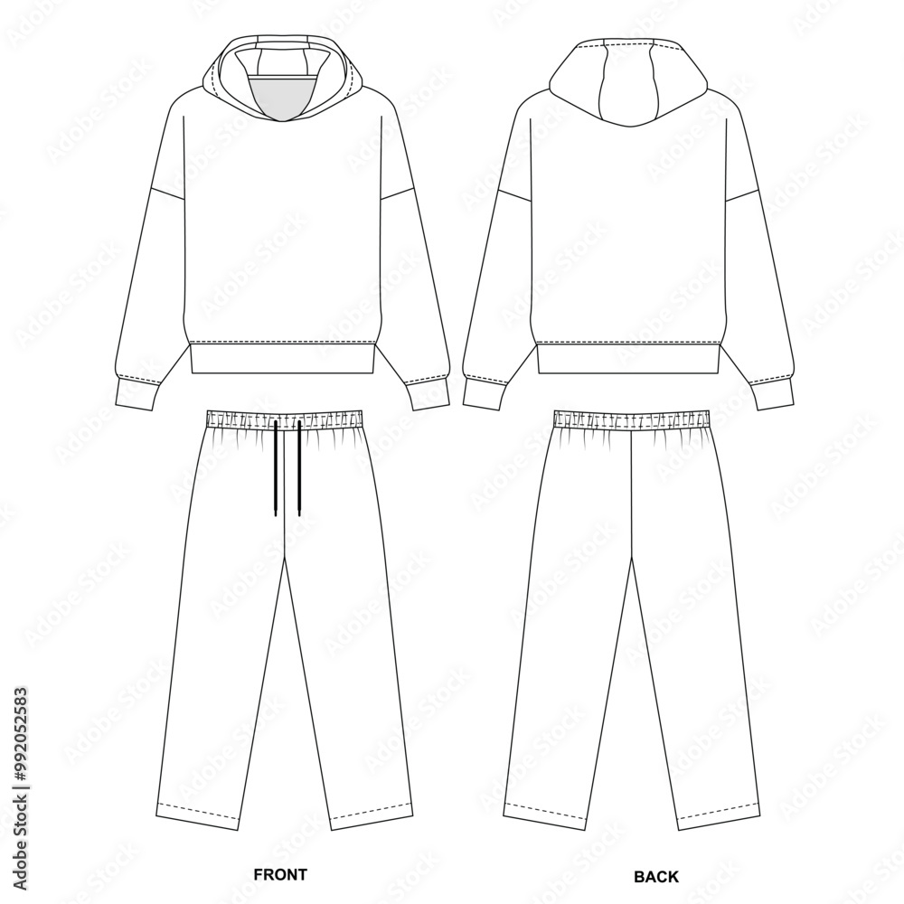 Vector illustrations of tracksuit front and back view. Basic hoodie and ...