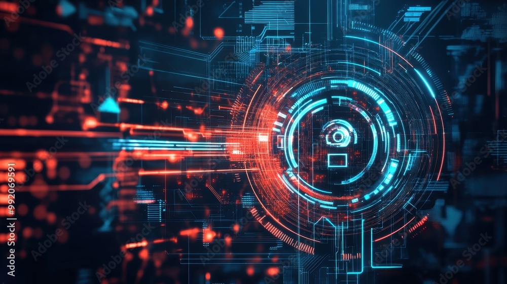 Futuristic digital background with cybersecurity defense mechanisms and ...