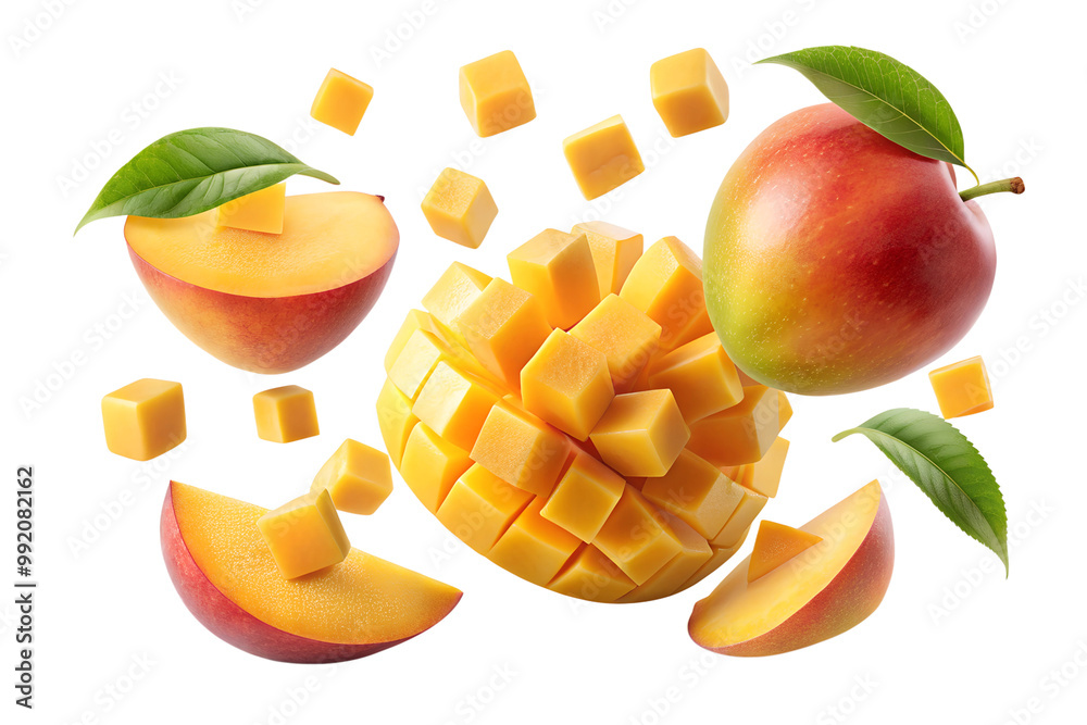 mango falling in the air isolated on transparent background png Stock ...