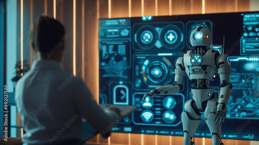 A person watching video tutorials on a large screen, learning how to ...