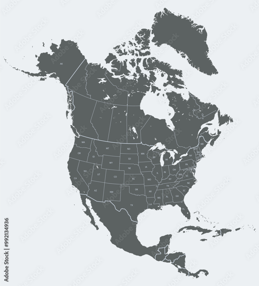 Detailed map of North America Stock Vector | Adobe Stock