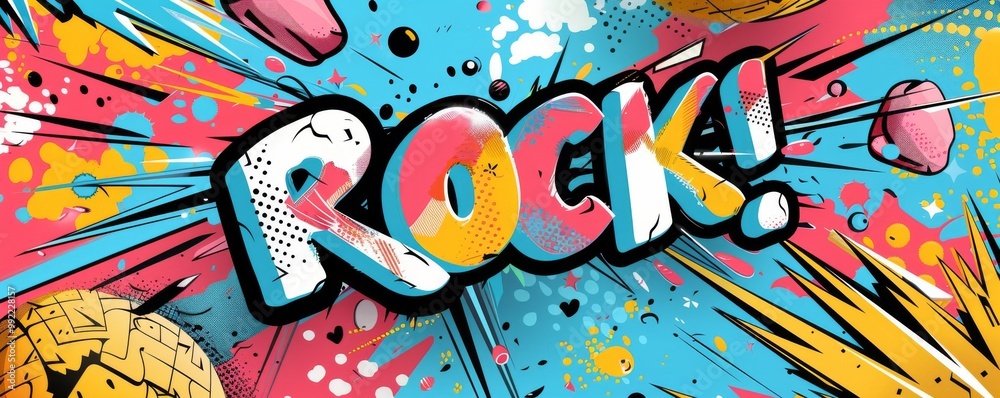 Fun pop art background featuring "ROCK!" Bold patterns, Dynamic visuals ...