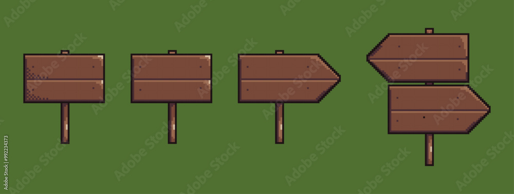 Wooden signs pixel art set. Wooden Signboards collection. 8 bit sprite ...