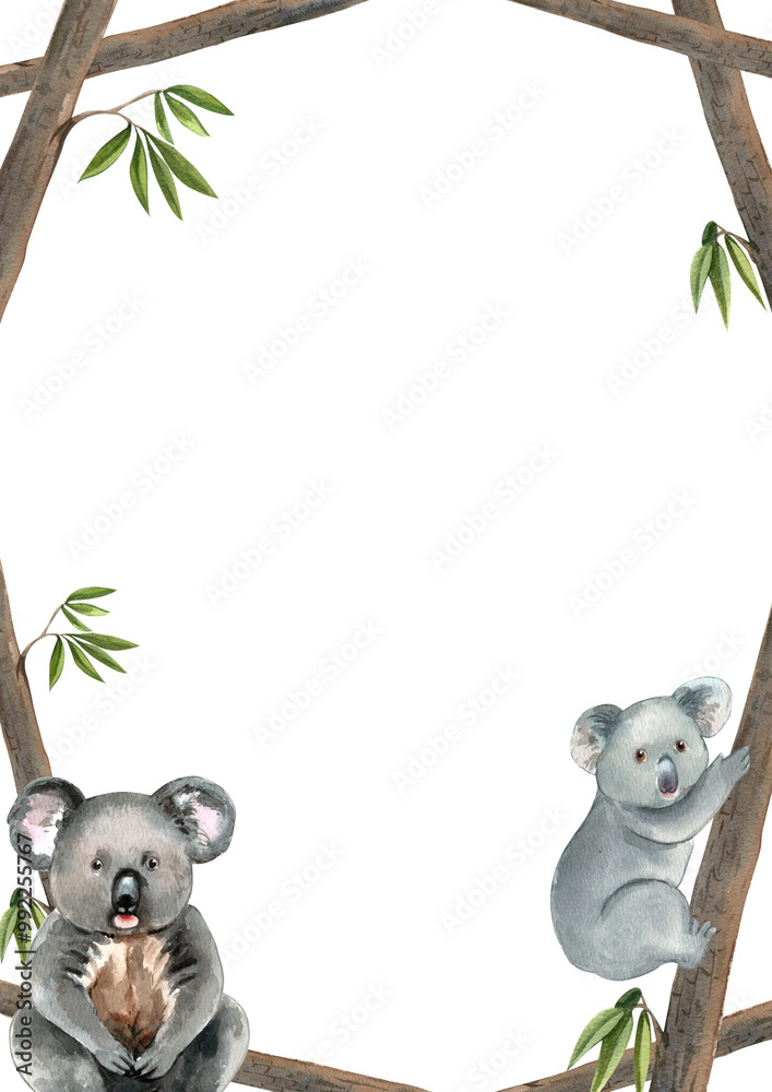 Koalas eat eucalyptus leaves as their primary food, hand-drawn ...