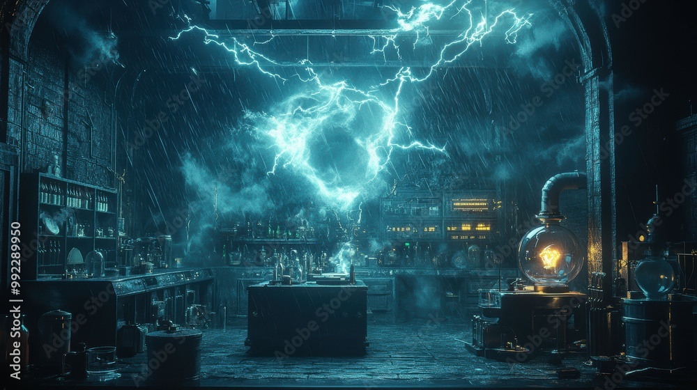 Eerie Frankenstein Laboratory with Tesla Coils and Bubbling Potions in ...