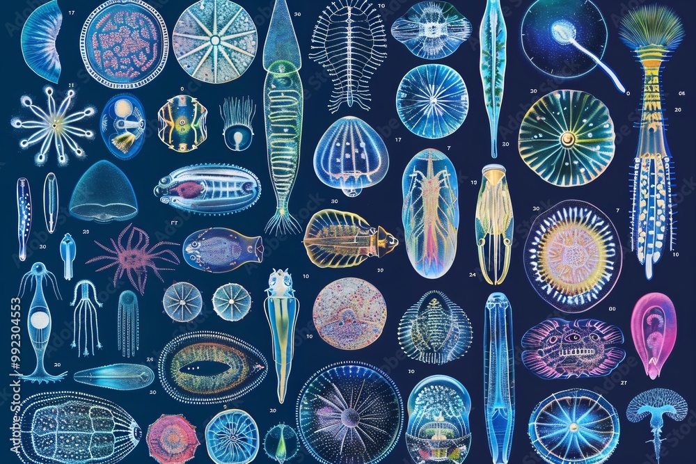 Bacteria or protozoa seen under a microscope. Microscopic unicellular ...