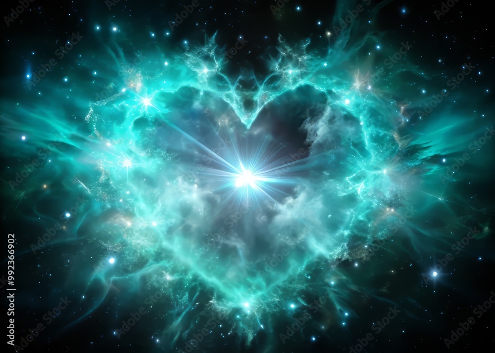 Electrifying bursts of turquoise and silver light emanating from a ...