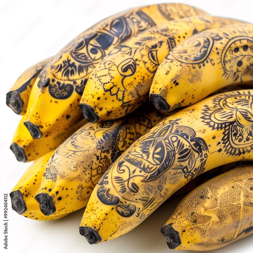 Pile of ripe banana captured macro lens but each banana embedded tiny ...