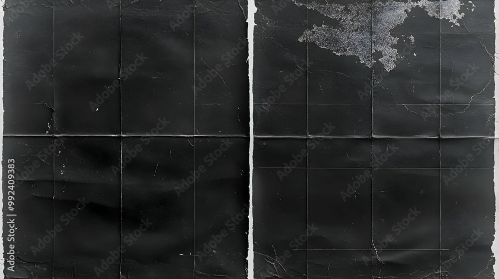 Folded Black Paper Texture with Grid Pattern and Creases, Distressed ...