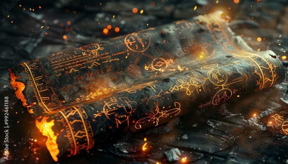 Ancient scrolls burn in a fiery inferno, their secrets consumed by the ...