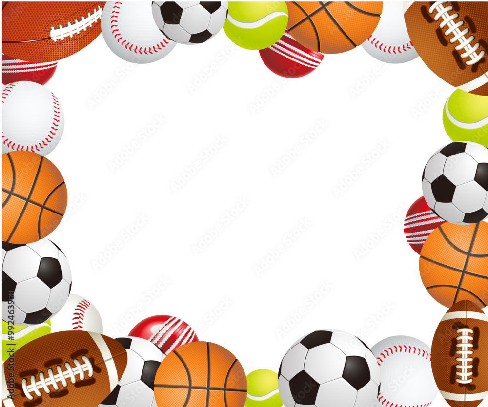 High-quality vector illustration of a frame with various sports balls ...