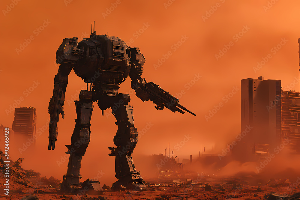Colossal Robot Warrior in Post Apocalyptic Wasteland, Gaming Wallpaper ...