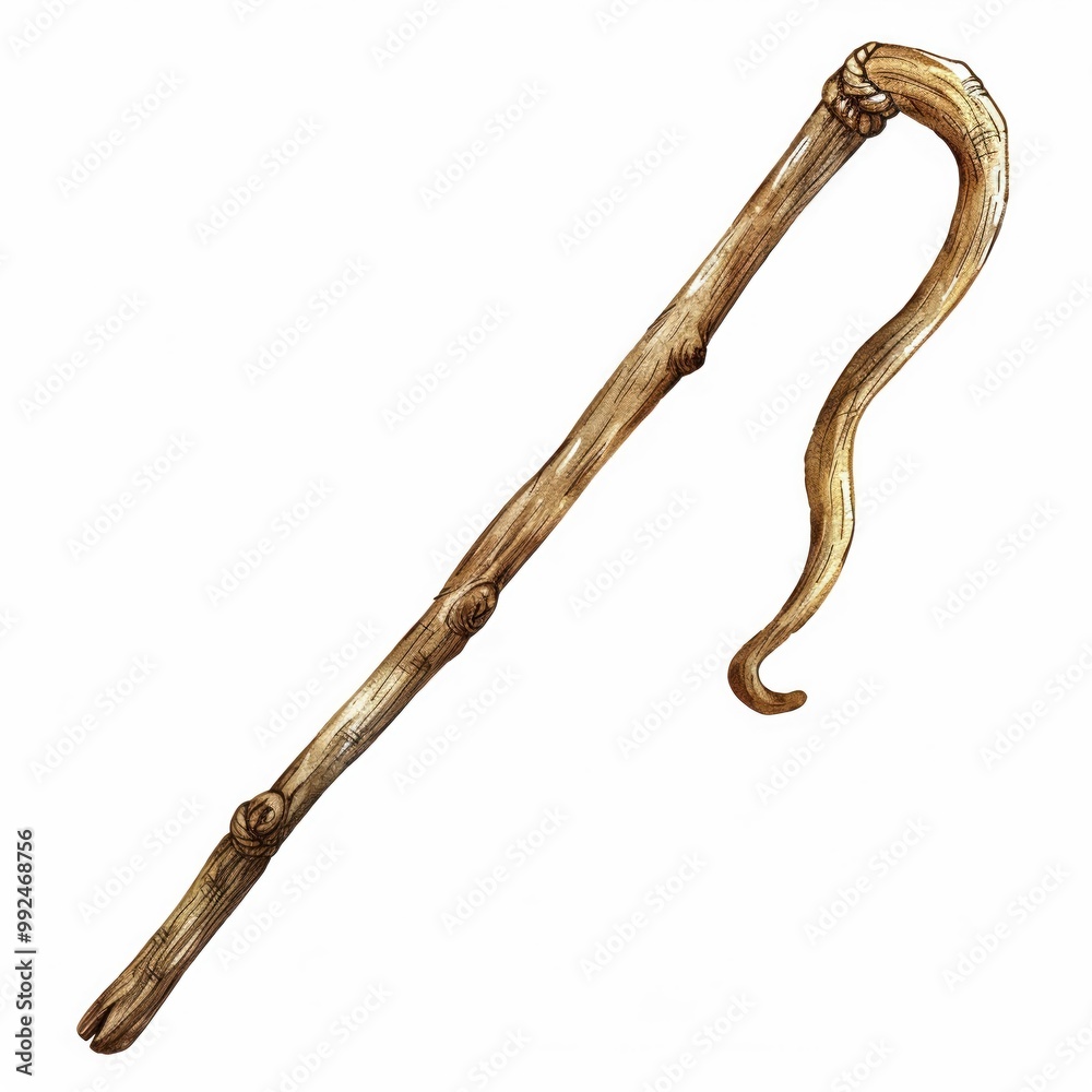 Watercolor illustration of a shepherds staff detailed and rustic Stock ...
