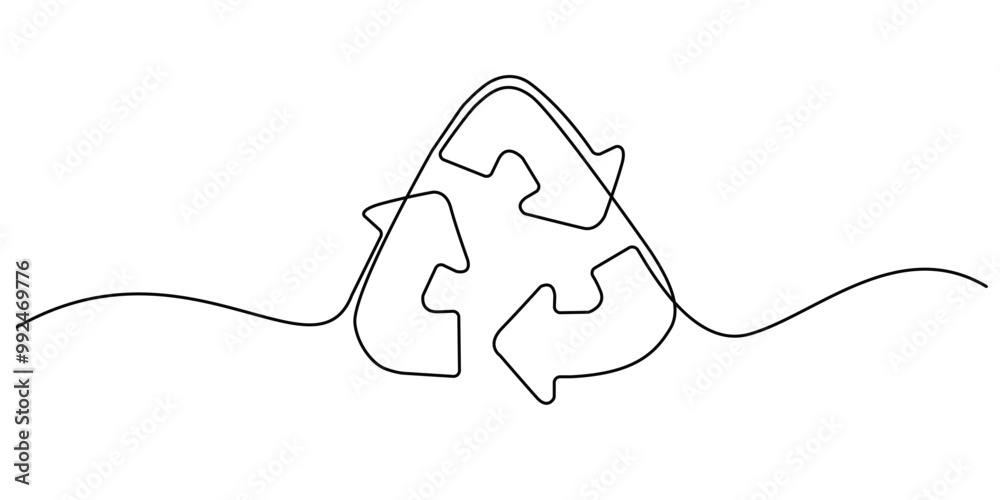 continuous line recycling sign.one line drawing of recycling icon ...