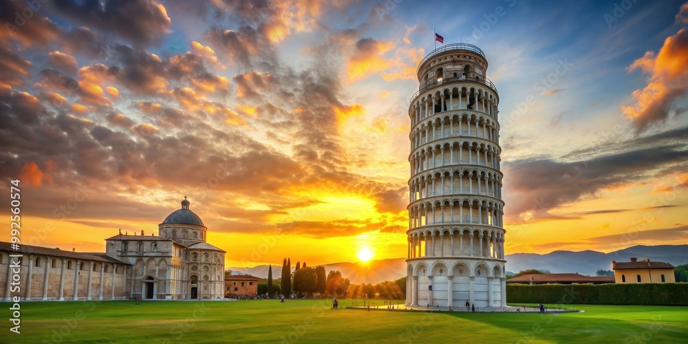 Leaning Tower of Pisa, Italy at sunset, Pisa, landmark, architecture ...
