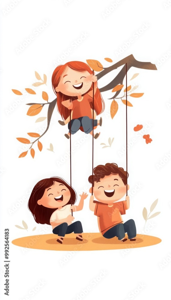 Group of children playing on a playground, swinging and laughing ...