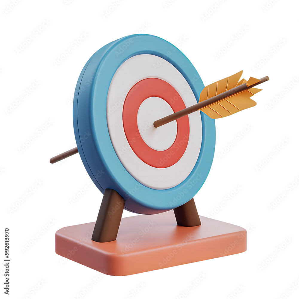 3D Cartoon Style Arrow Hitting the Bullseye Target Icon, Floating on a ...