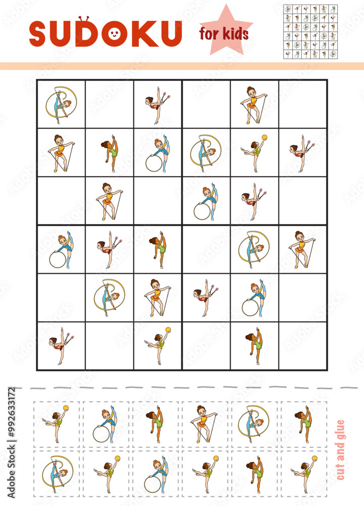 Sudoku for children, education game. Set of cartoon rhythmic gymnastic ...