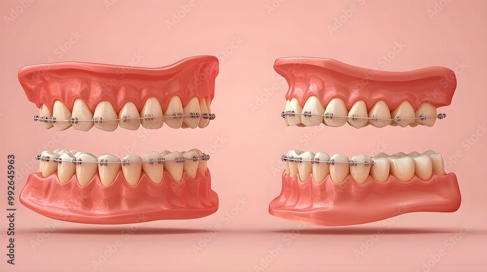 Side-by-side images of dental structure before and after braces, with a ...