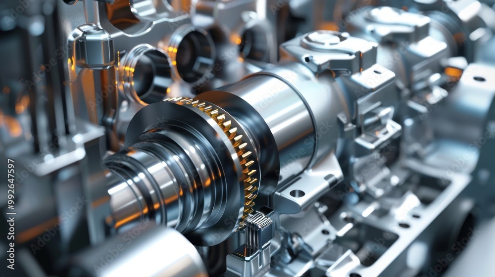Technical illustration showing the internal components of an engine ...