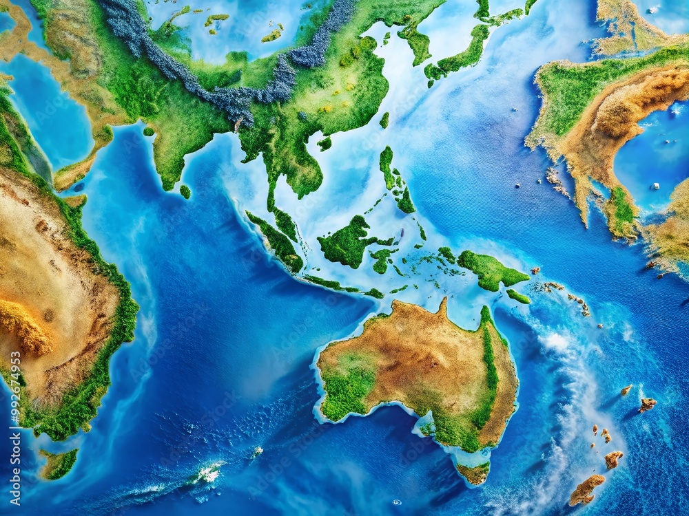 Detailed Physical Map of Oceania Featuring Islands, Oceans, Mountains ...