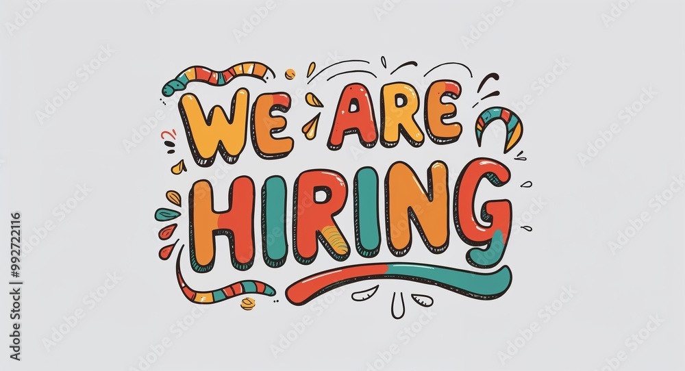 we are hiring word lettering with groovy doodles drawing design on ...