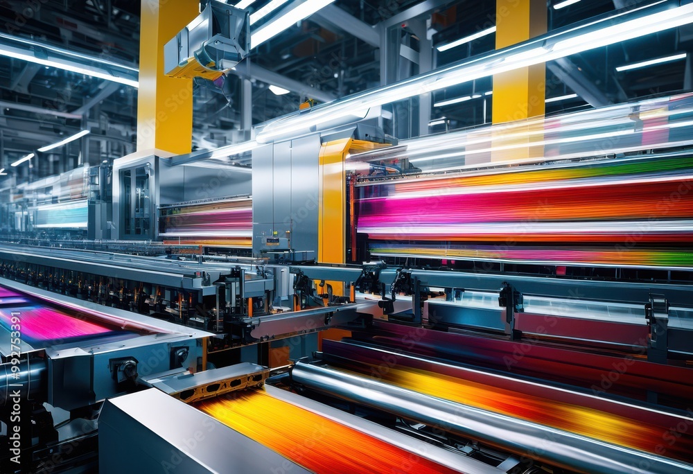 dynamic assembly line showcasing vibrant colorful product packaging ...