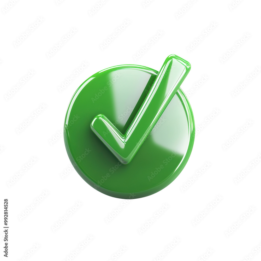 Shiny Green Check Mark Icon on Transparent Background for Approval and ...