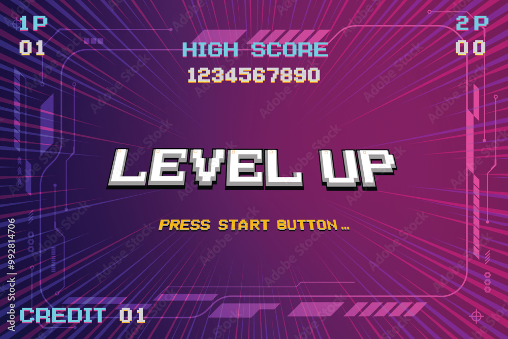 LEVEL UP. pixel art .8 bit game. retro video game. for game assets ...